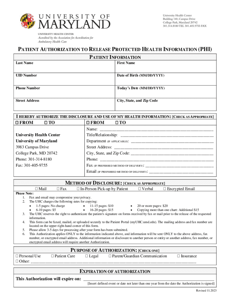 Fillable Online health umd What's PHI (Protected Health Information ...