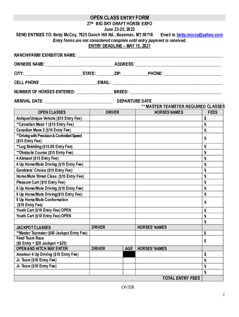 Fillable Online HERE IS YOUR BIG SKY DRAFT HORSE EXPO PREMIUM ... Fax ...