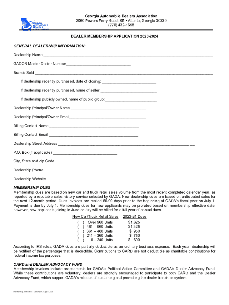 Fillable Online DEALER MEMBERSHIP APPLICATION 2023-2024 Fax Email Print - pdfFiller