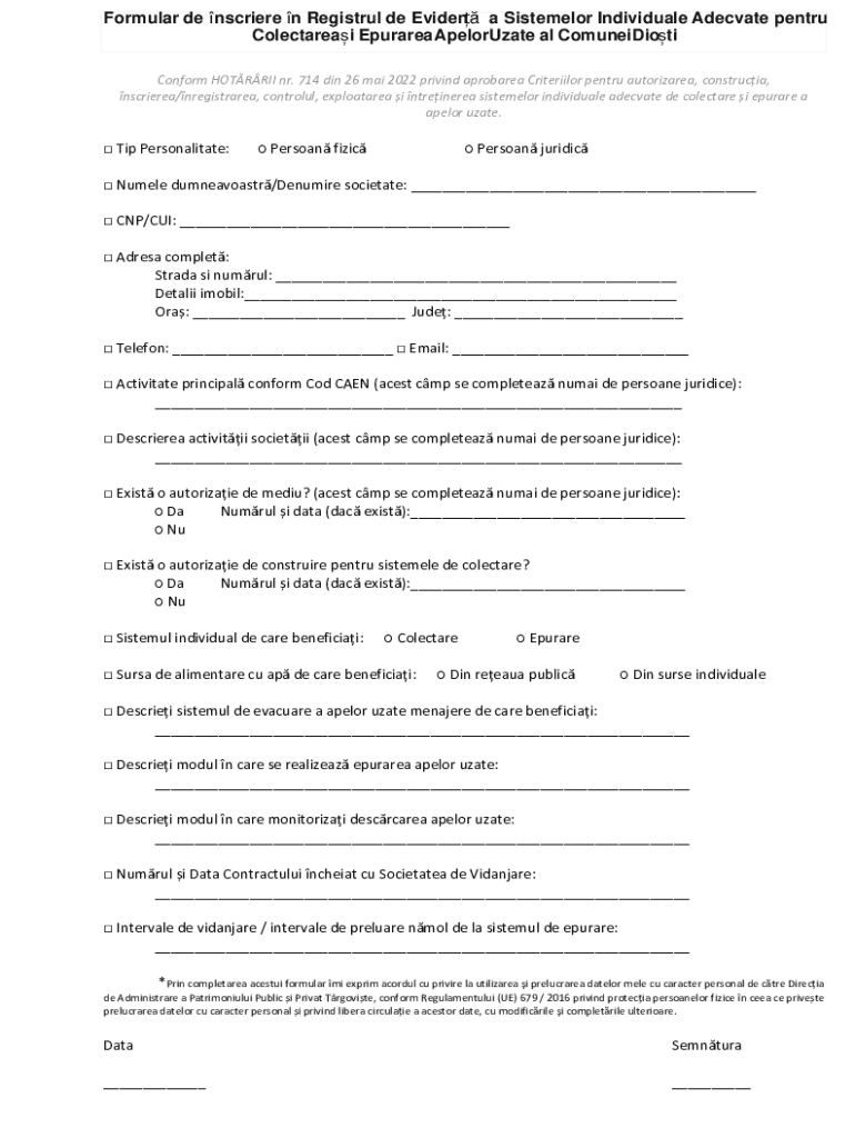 Fillable Online Formular de nscriere n Registrul de Eviden a Sistemelor Individuale Adecvate ...
