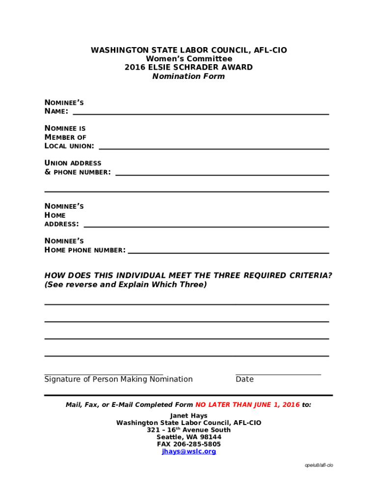 2022 ELSIE SCHRADER AWARD Nomination Doc Template | pdfFiller