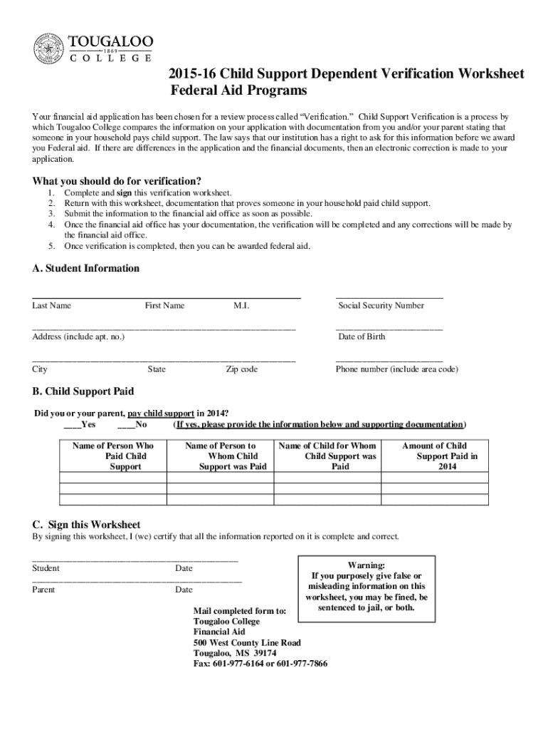 Fillable Online 2015-2016 Form #3 - Child Support Verification ...