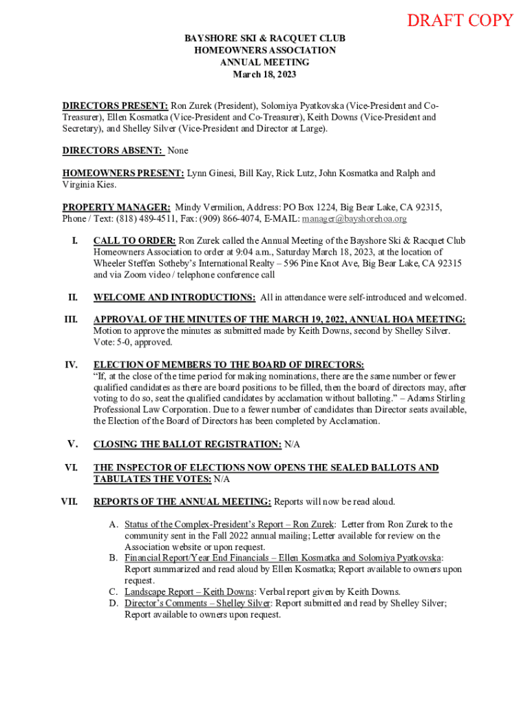 Fillable Online DIRECTORS PRESENT: Ron Zurek (President), Solomiya ...