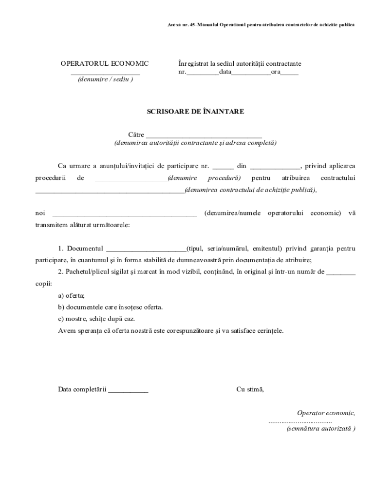 Fillable Online FORMULAR Model scrisoare de inaintare Fax Email Print ...