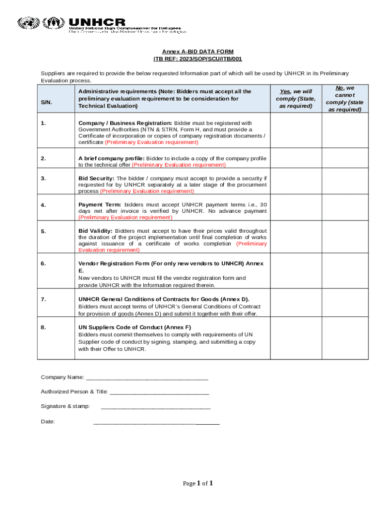 Annex A-BID DATA Doc Template | pdfFiller