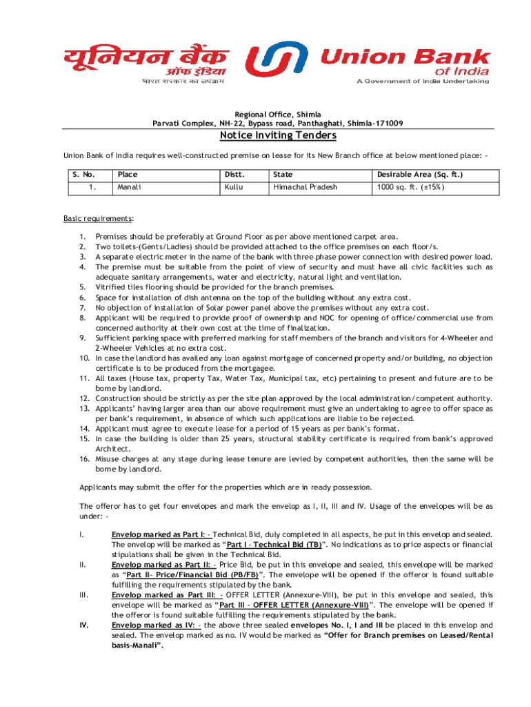 Fillable Online NOTICE FOR INVITATION OF TENDER (NIT) Fax Email Print ...