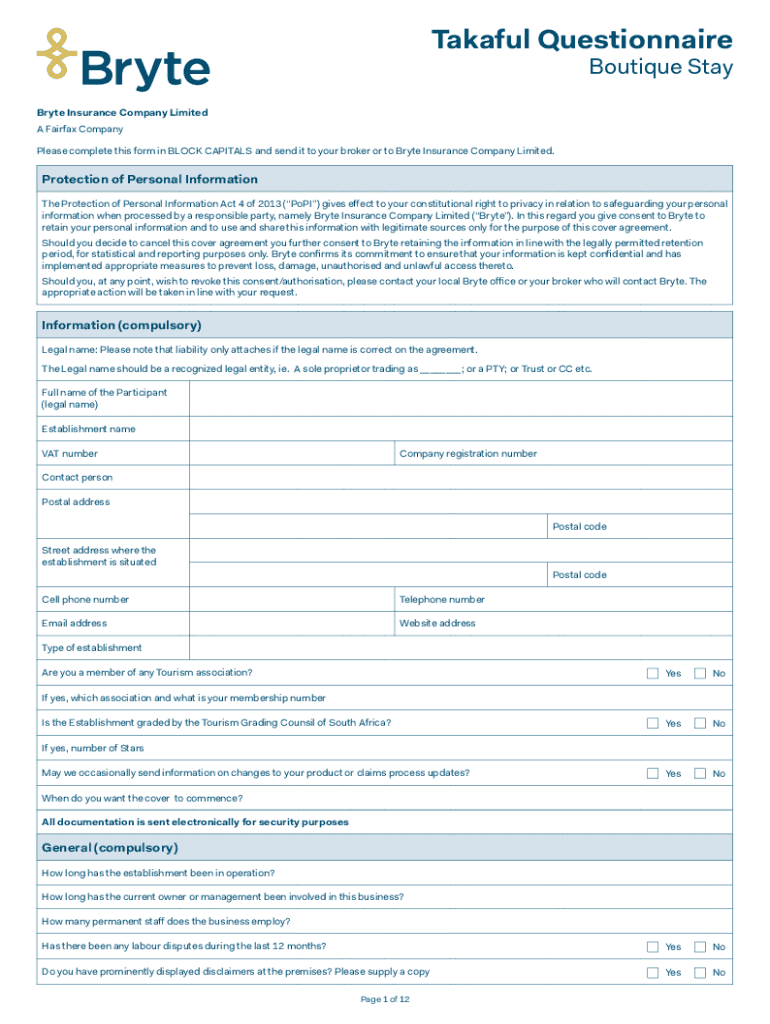 Fillable Online 1364) Takaful - Boutique Stay - QuestionnairePROOF 3 - RosebankFINAL.indd Fax ...