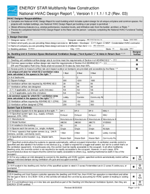 Fillable Online ENERGY STAR MFNC HVAC Design Report Version 11.11 ...
