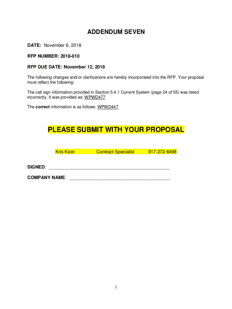 Fillable Online ADDENDUM 1 TO REQUEST FOR PROPOSAL (RFP) Fax Email ...