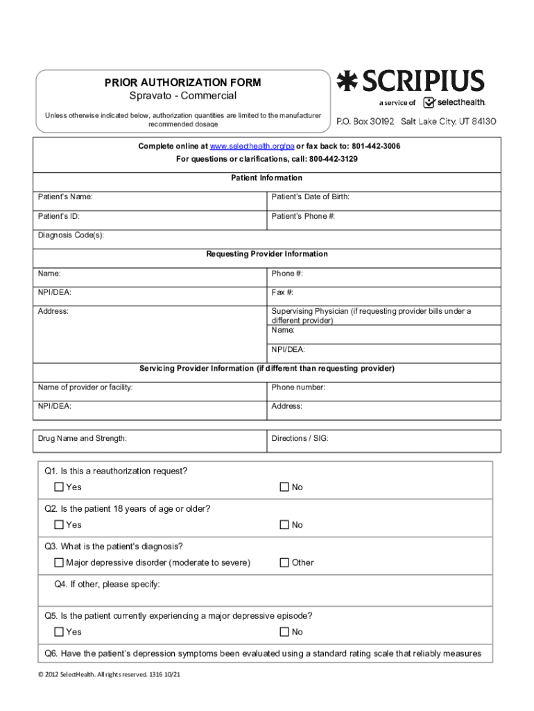 Fillable Online Spravato-Provider-Authorization-Form. ... Fax Email ...