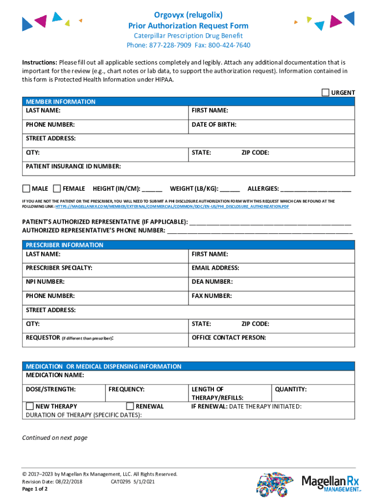 Fillable Online relugolix (Orgovyx) Prior Authorization Request Form ...