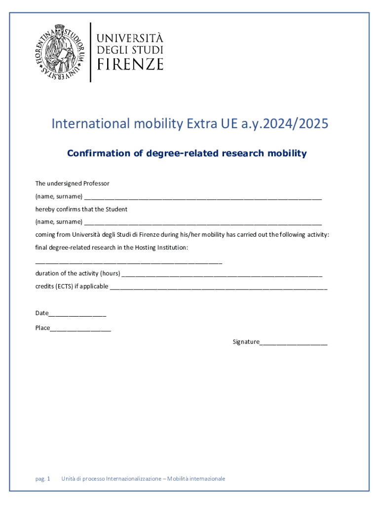 Fillable Online International mobility Extra UE ay2024/2025 - Firenze ...