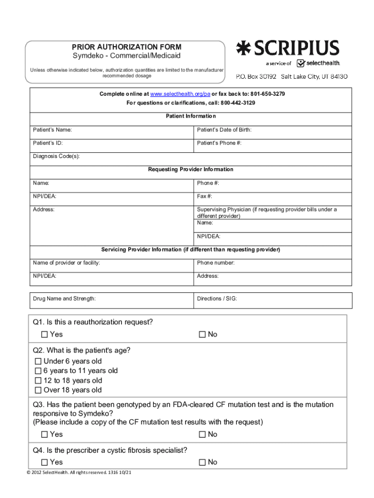 Fillable Online Symdeko - Prior Authorization Fax Email Print - pdfFiller