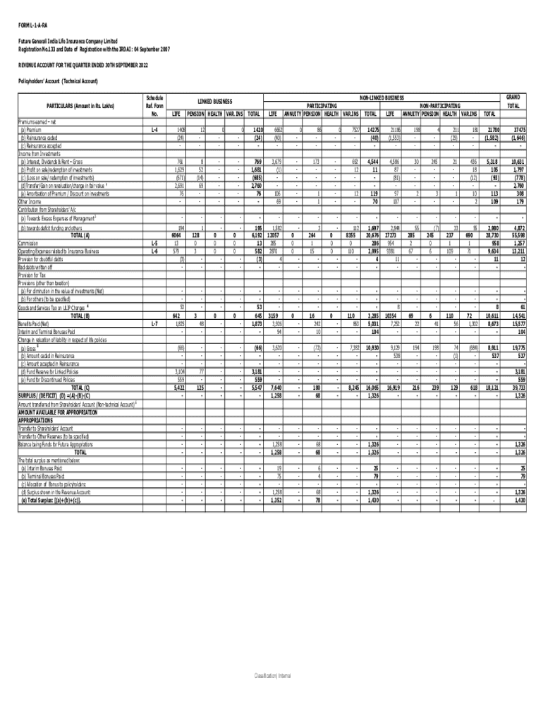 Fillable Online life futuregenerali FORM L-1-A-RA - Future Generali ...