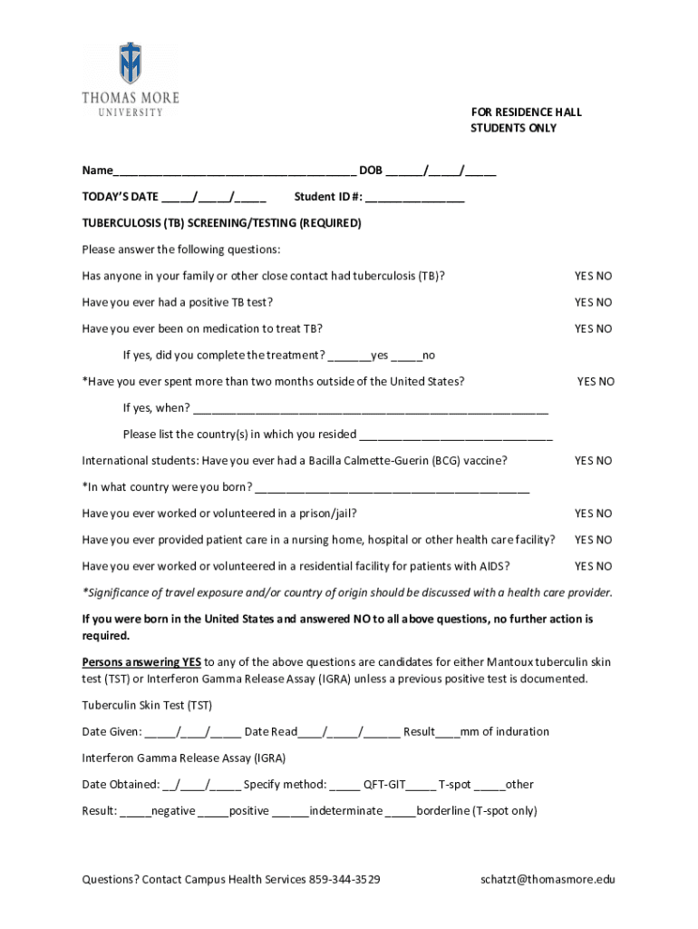 Fillable Online Part I: Tuberculosis (TB) Screening Questionnaire Fax ...