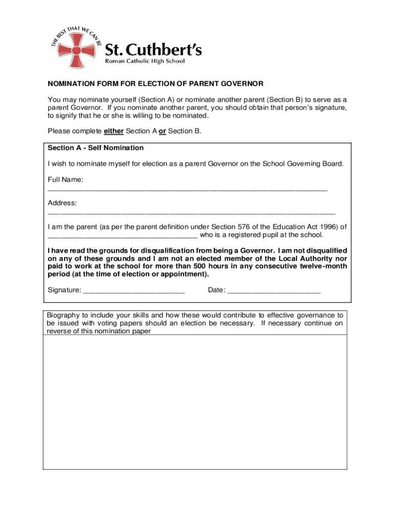 Fillable Online Parent-Governor-Nomination-Form- ... Fax Email Print ...