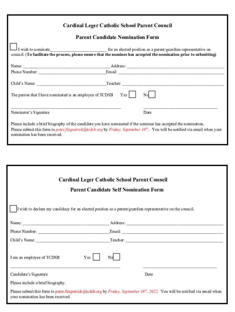Fillable Online Catholic School Council - Monsignor Leo Cleary C.E.S ...