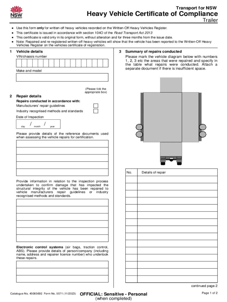 Fillable Online Heavy Vehicle Certificate of Compliance Trailer. Heavy ...