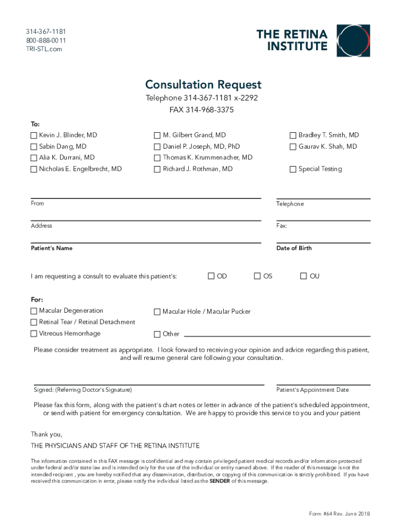 Fillable Online THE RETINA INSTITUTE Consultation Request Fax Email ...
