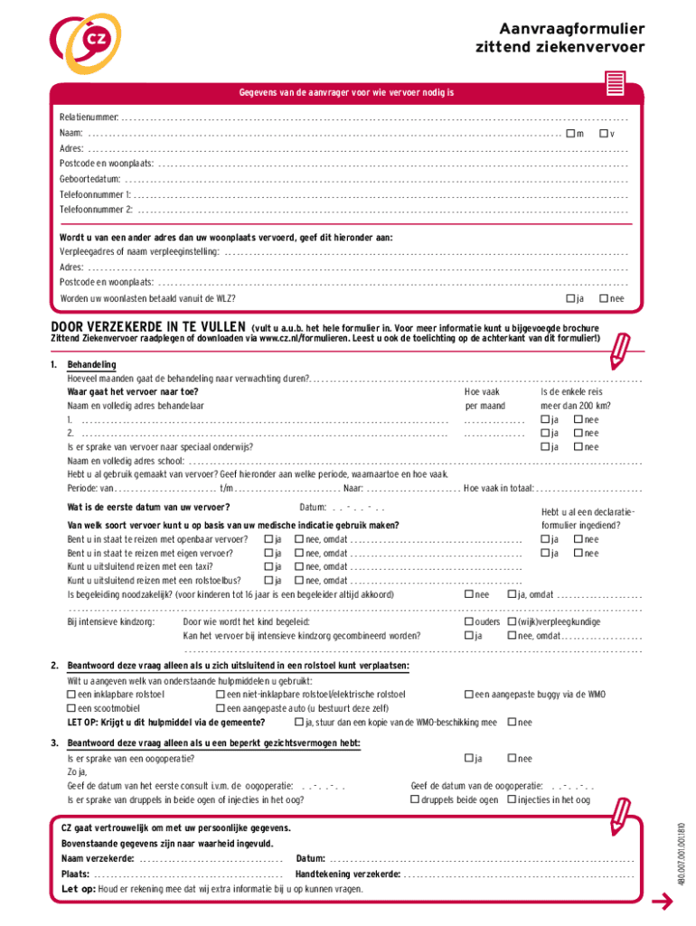 Invulbaar Online Gegevens van de aanvrager voor wie vervoer nodig is ...