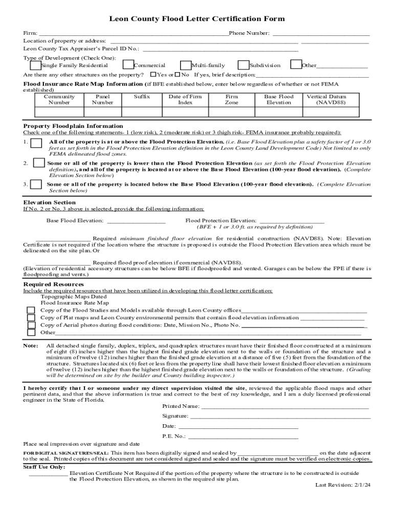 Fillable Online cms leoncountyfl Leon County Flood Letter Certification ...