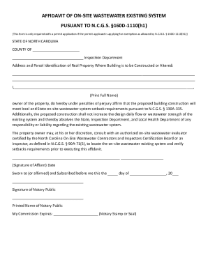 Fillable Online appendix h affidavit of on-site wastewater existing ...