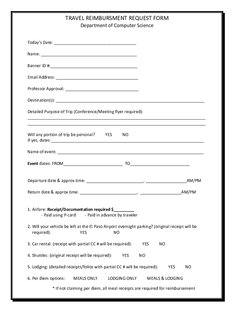 Fillable Online TRAVEL REIMBURSMENT REQUEST FORM - Department of ...