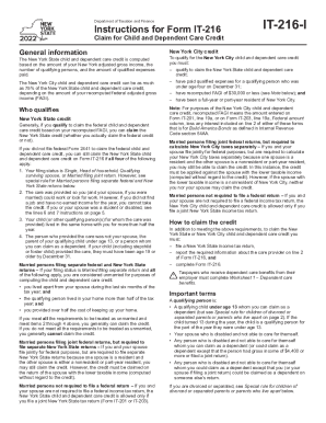 Fillable Online Instructions for Form IT-216 Claim for Child and ...