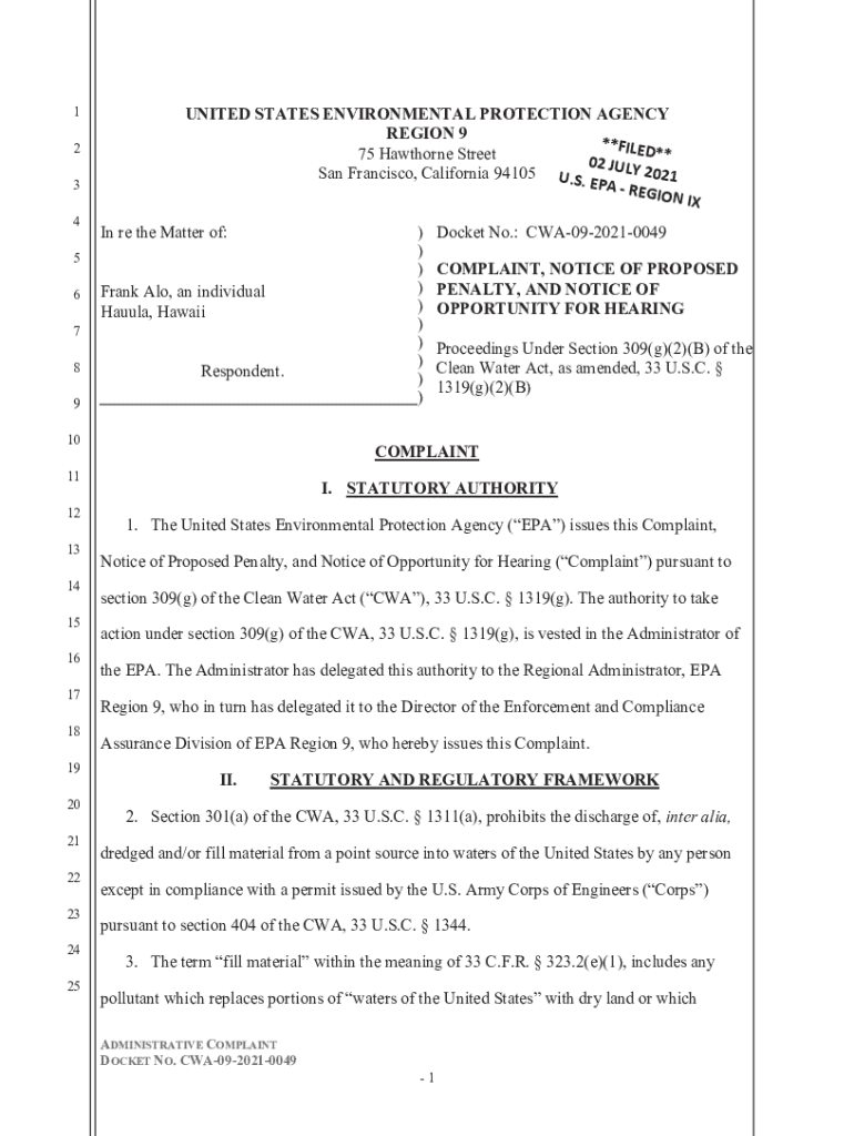 Fillable Online Complaint, Notice of Proposed Penalty and Notice of ...