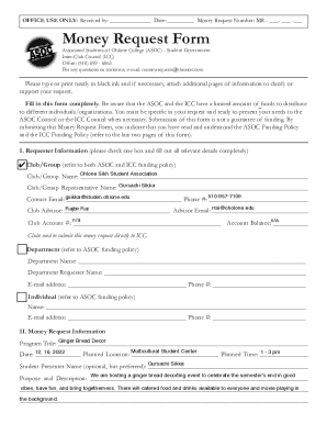 Fillable Online Fillable Online Money Request Form - Student Activities ...