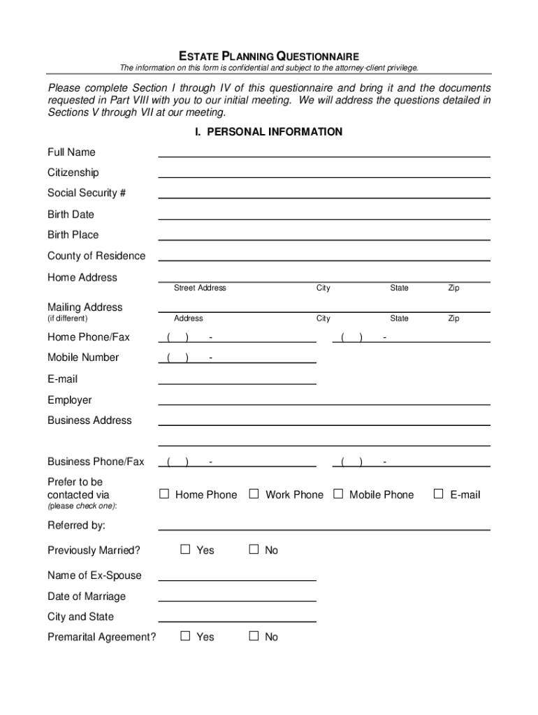 Fillable Online ARIZONA ESTATE PLAN QUESTIONNAIRE - Arizona wills ...