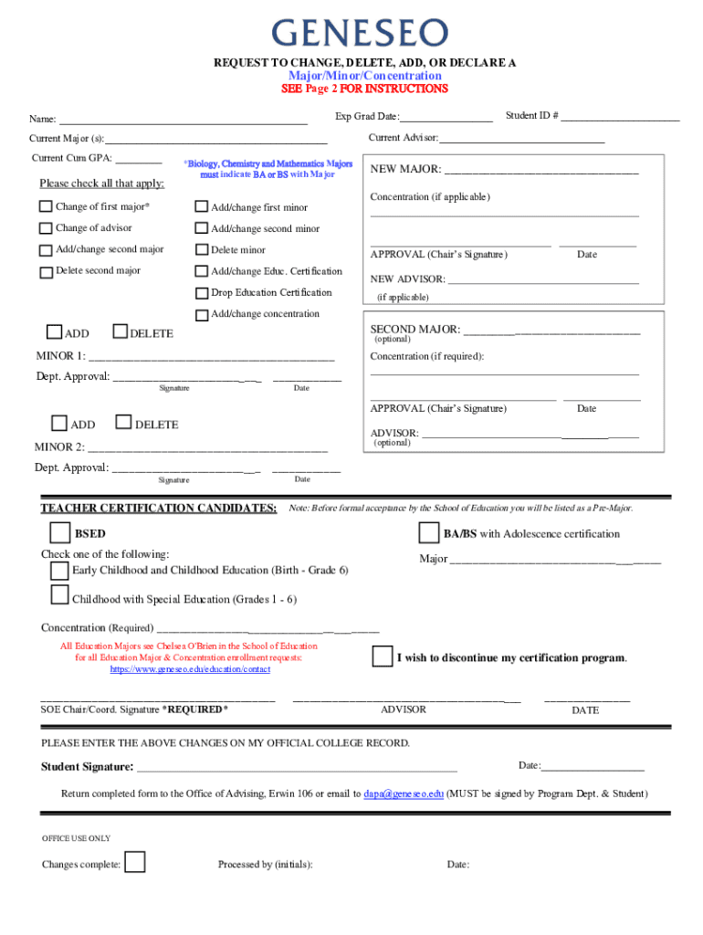 Fillable Online Add/Drop Majors, Minors, Certificates: Registrar ...