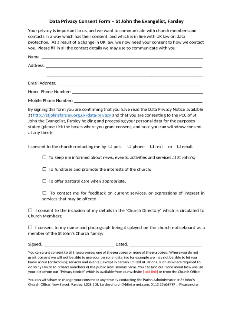 Fillable Online Data Privacy Consent Form St John the Evangelist ...