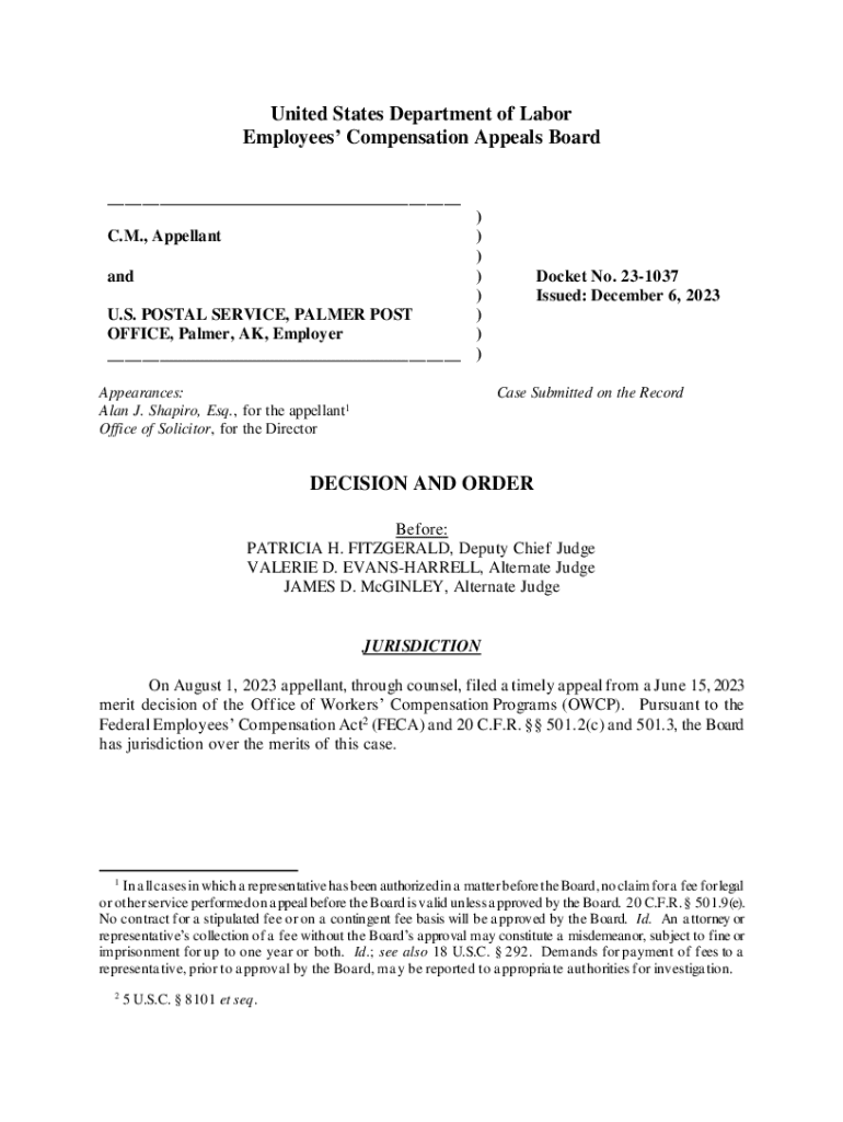 Fillable Online 23-1037: C.M. and U.S. POSTAL SERVICE, PALMER POS ...