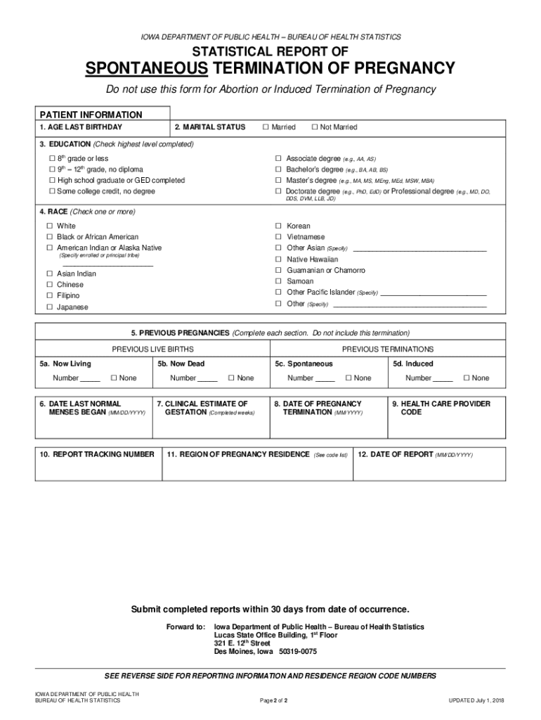 Fillable Online Statistical Report of SPONTANEOUS Termination of ...
