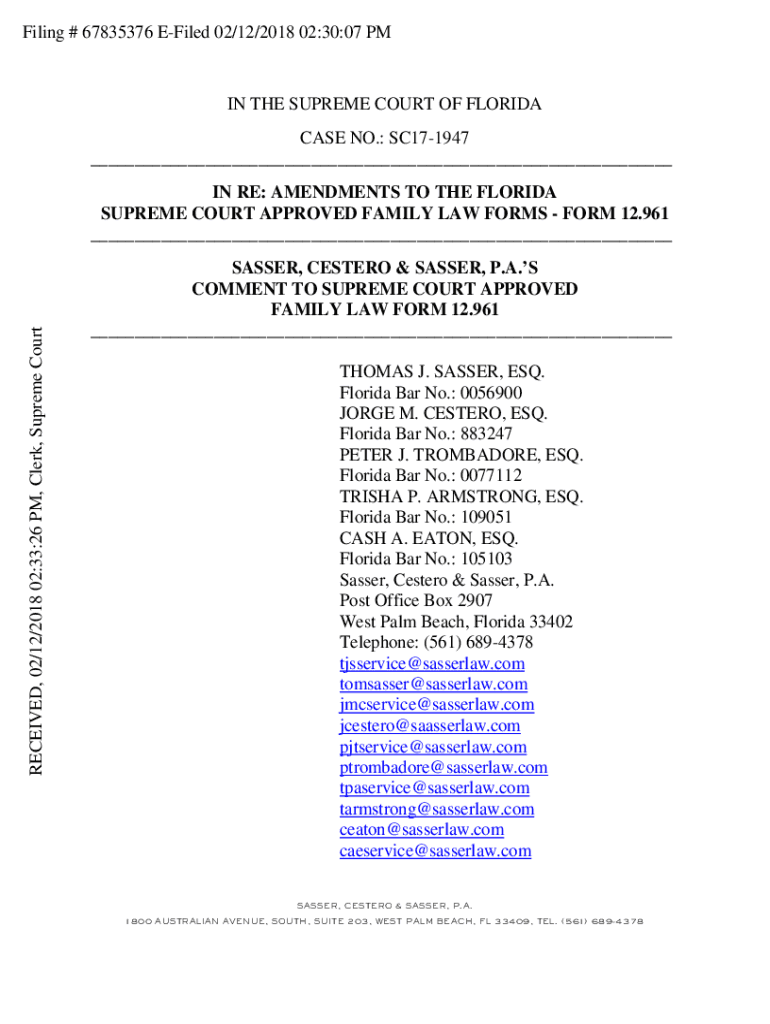 Fillable Online IN THE SUPREME COURT OF FLORIDA CASE NO.: SC17-1947 IN ...