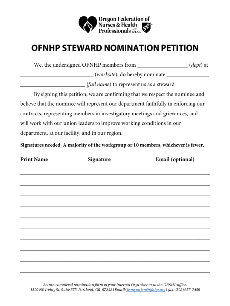 Fillable Online ofnhp aft Steward RosterOregon Federation of Nurses & Health ... Fax Email Print ...