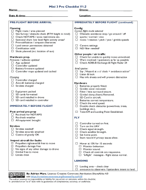 Fillable Online DJI Mini 3 Pro Preflight Checklist - Thing To Do Before ...