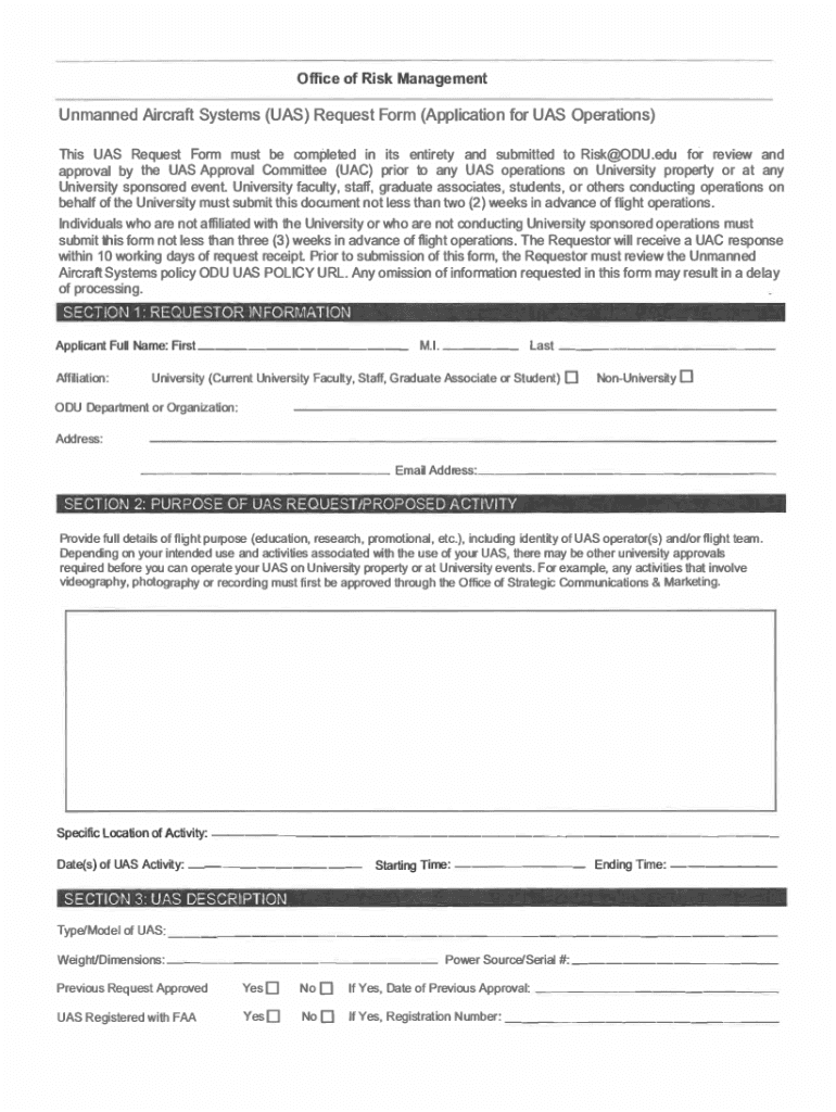 Fillable Online Unmanned Aircraft Systems Request Form User Guide Fax ...