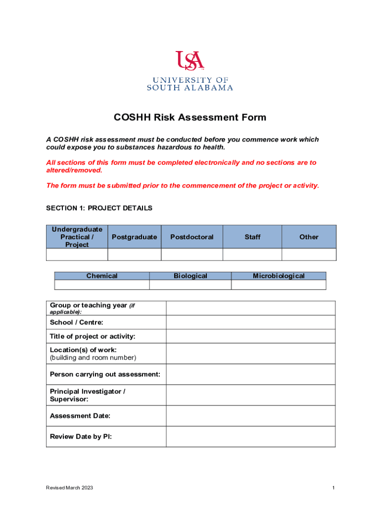 Fillable Online COSHH Risk Assessment FormPDF Fax Email Print - pdfFiller