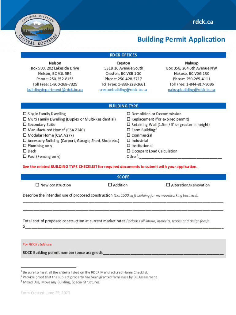 Fillable Online Building Permits - Investment Ready Nakusp Fax Email ...