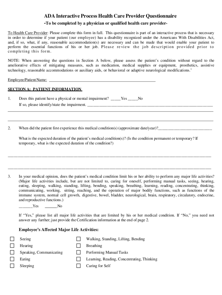 Fillable Online Reasonable Accommodation Healthcare Provider Form Fax ...