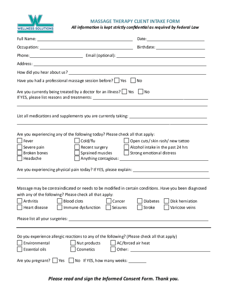 Fillable Online 1 Client Intake Form Personal Information Name: Email ...