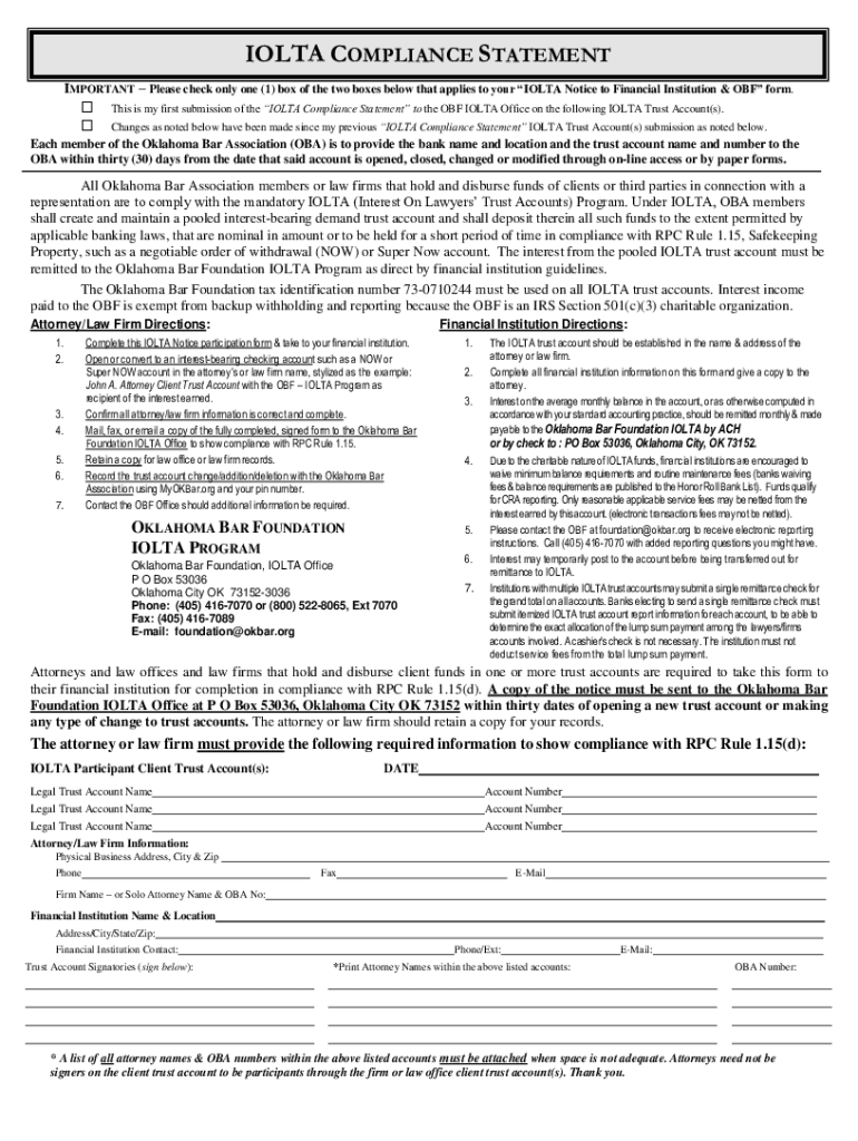 Fillable Online IOLTA Compliance Statement - State Bar of California ...