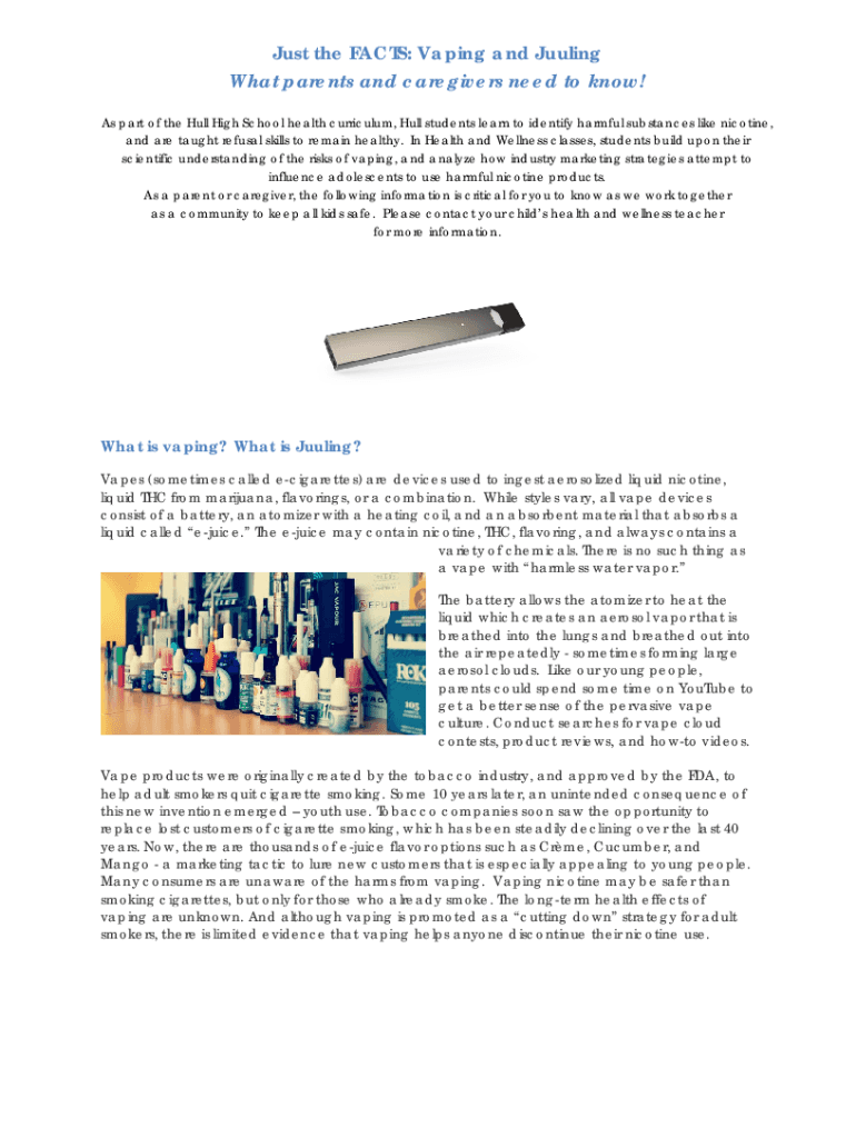Fillable Online Just the FACTS: Vaping and Juuling What parents and ...