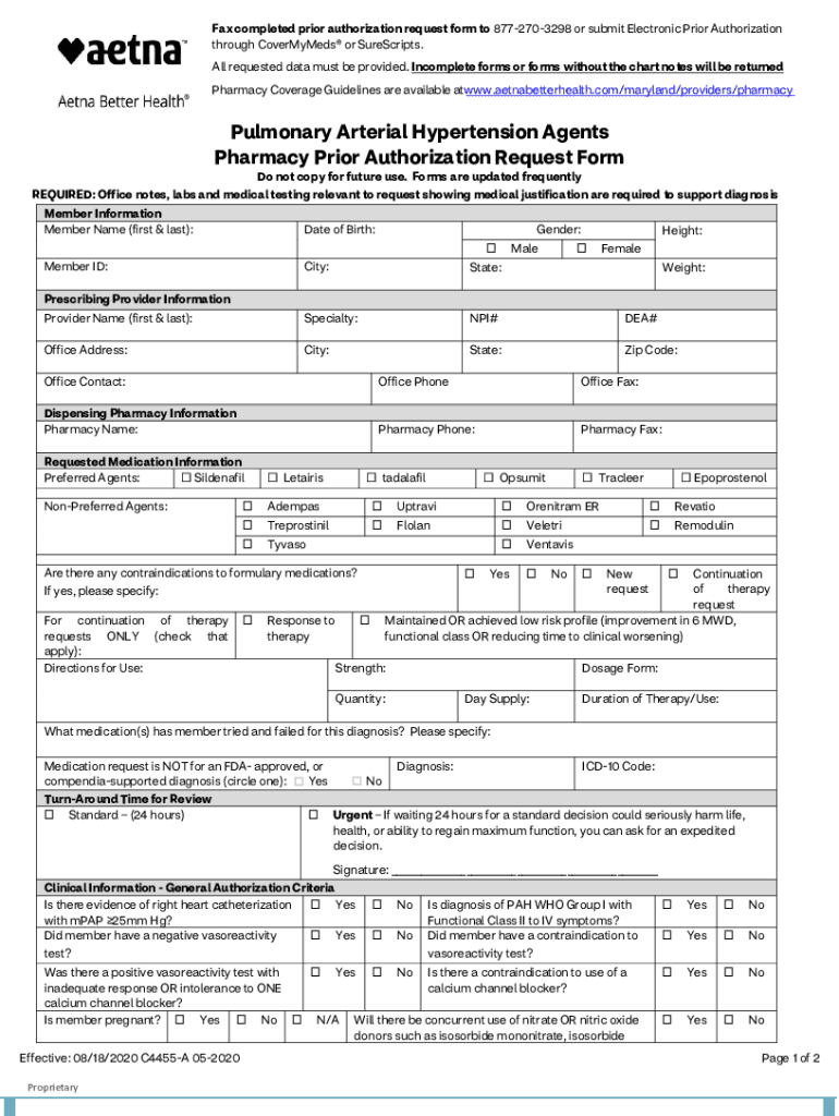 Fillable Online Pulmonary-Arterial-Hypertension-Agents-Request-Form-MD ...