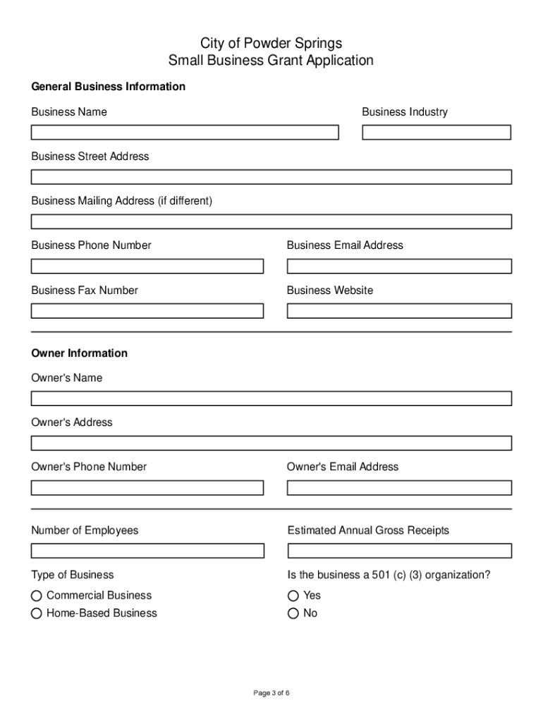 Fillable Online City of Powder Springs Small Business Grant Application ...