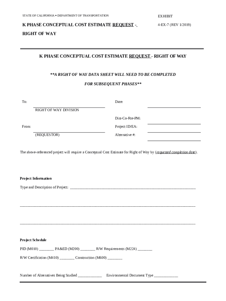 Right of Way Cost Estimate Worksheet - dot ca Doc Template | pdfFiller