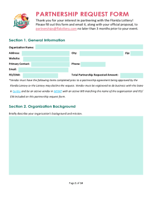 Fillable Online Florida Lottery Incoming Partnership Request form ...