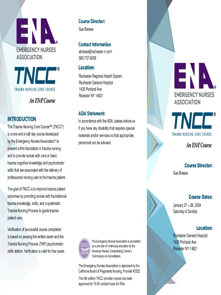 Fillable Online Trauma Nursing Core Course 2 day Course (TNCC) Fax ...